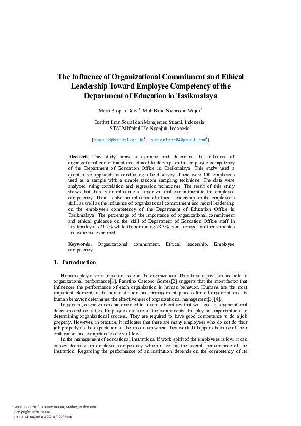 (PDF) The Influence of Organizational Commitment and Ethical Leadership Toward Employee ...