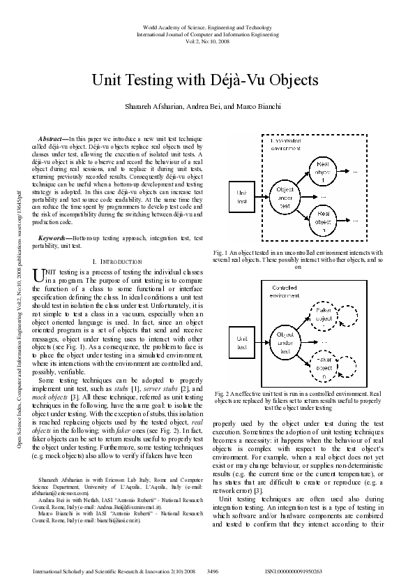 (PDF) Unit Testing With Déjà-Vu Objects