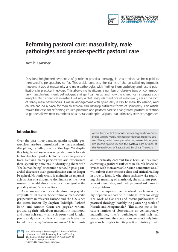 (PDF) Reforming pastoral care: masculinity, male pathologies, and ...