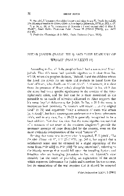 (PDF) Shear-Jashub (Isaiah VII 3) and "The Remnant of Wrath" (Psalm ...