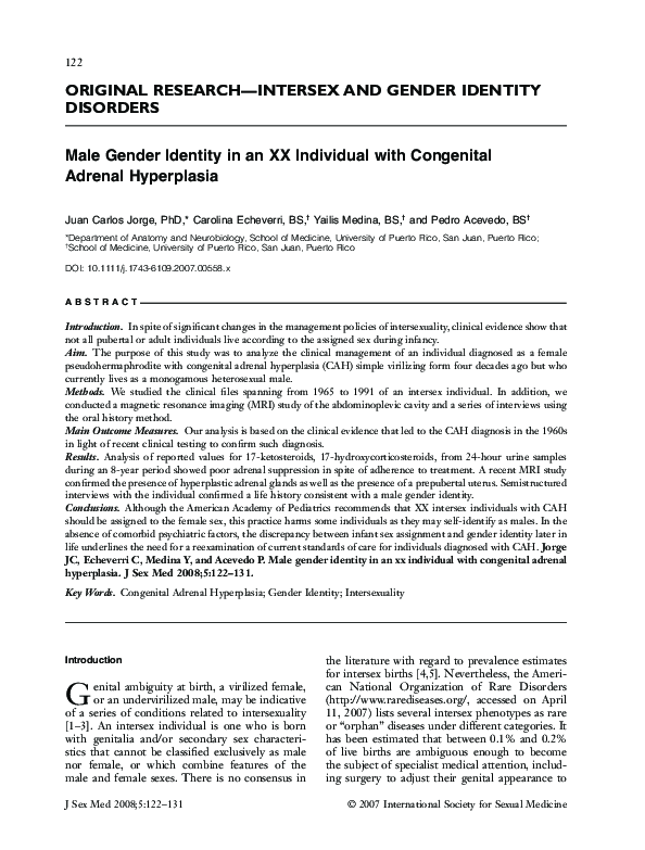 (PDF) INTERSEX AND GENDER IDENTITY DISORDERS Male Gender Identity in an ...