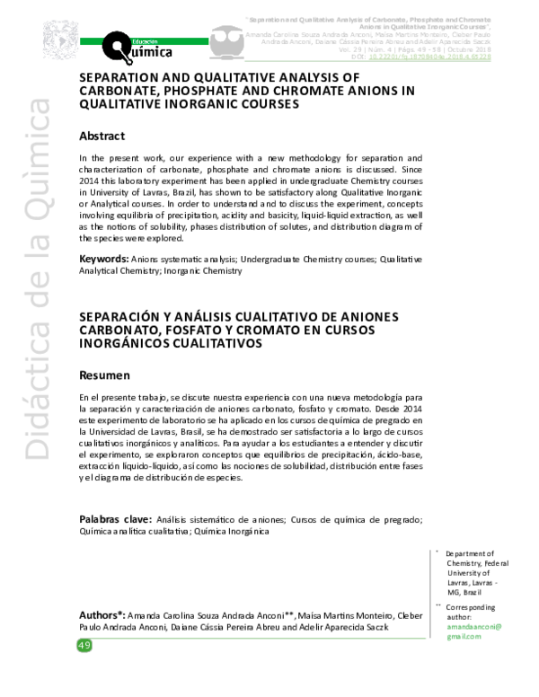 (PDF) Separation and Qualitative Analysis of Carbonate, Phosphate and ...