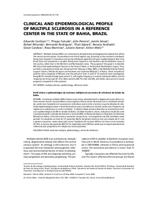 (PDF) Clinical and epidemiological profile of multiple sclerosis in a reference center in the ...