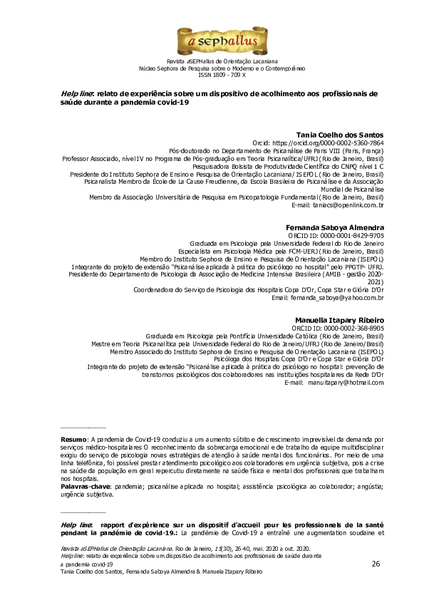 (PDF) Help line: relato de experiência sobre um dispositivo de ...