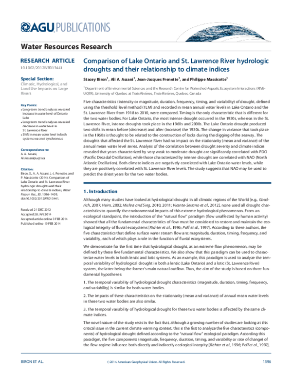 (PDF) Comparison of Lake Ontario and St. Lawrence River hydrologic ...