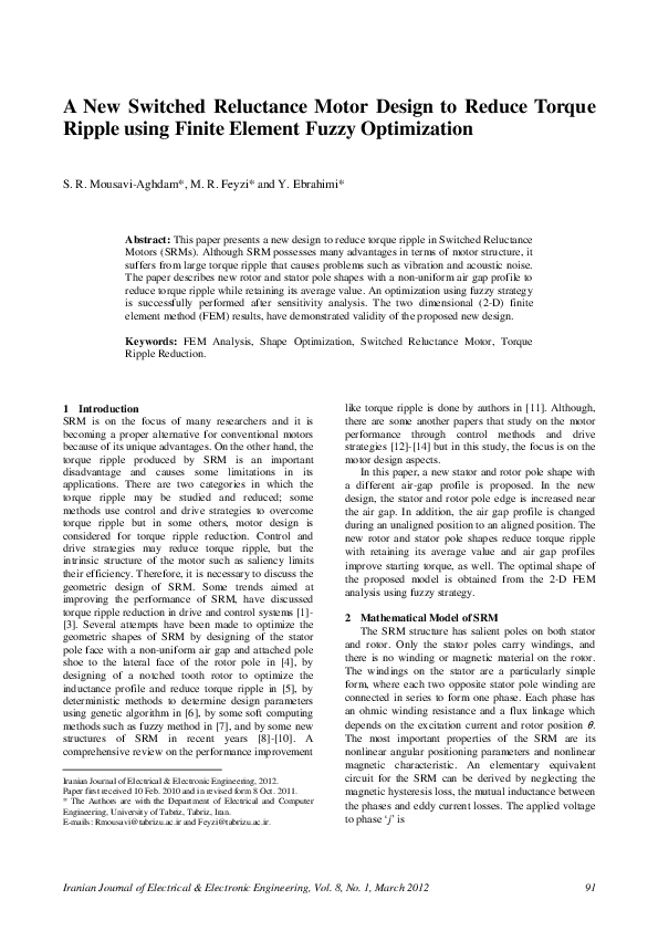 Pdf A New Switched Reluctance Motor Design To Reduce Torque Ripple