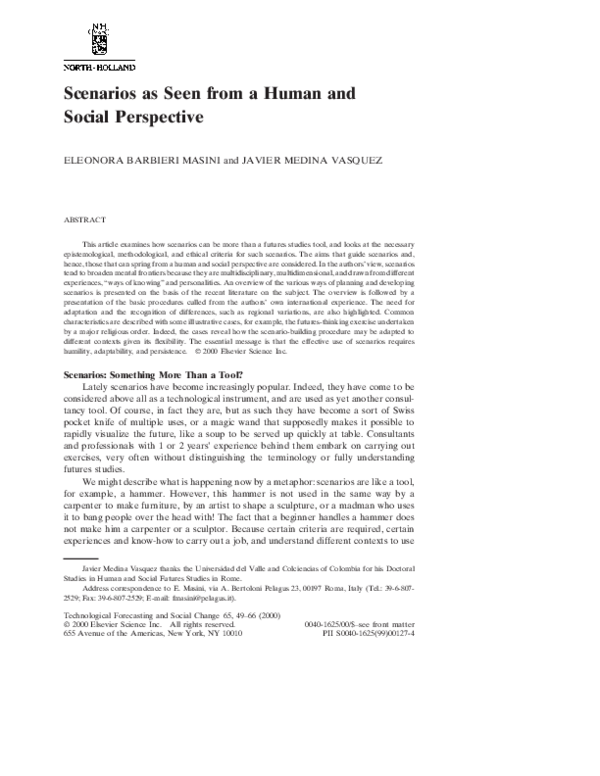 (PDF) Scenarios as Seen from a Human and Social Perspective