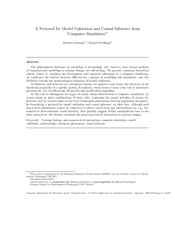 (PDF) A Protocol for Model Validation and Causal Inference from Computer Simulation