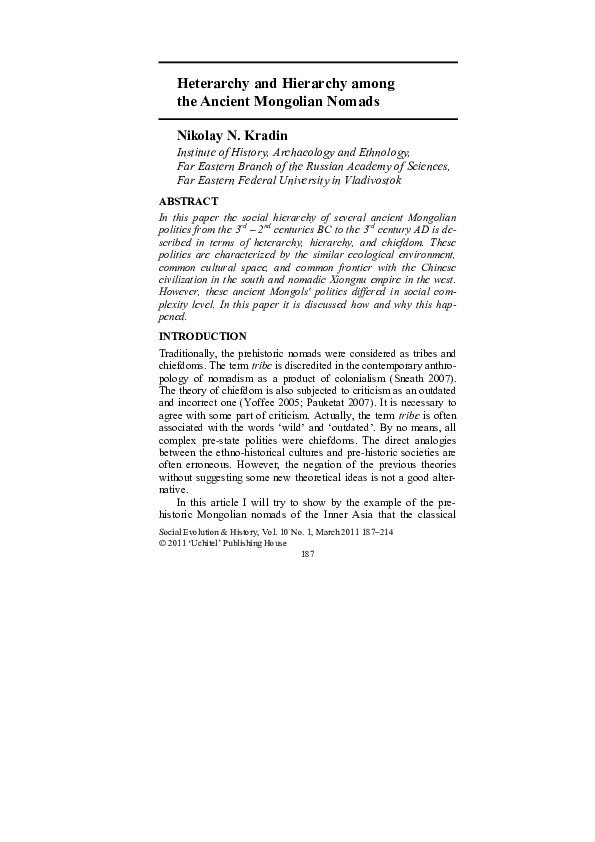 (PDF) Heterarchy and hierarchy among the ancient Mongolian nomads