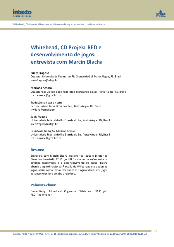 (PDF) Whitehead, CD Projekt RED e desenvolvimento de jogos: entrevista ...