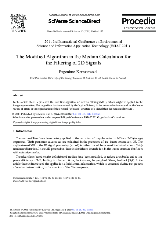 Pdf The Modified Algorithm In The Median Calculation For The 8132