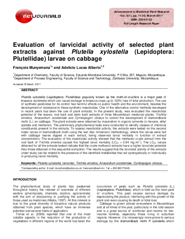 (PDF) Evaluation of larvicidal activity of selected plant extracts ...