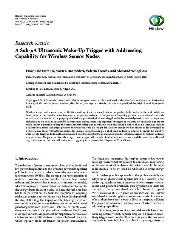 Pdf A Sub A Ultrasonic Wake Up Trigger With Addressing Capability For Wireless Sensor Nodes