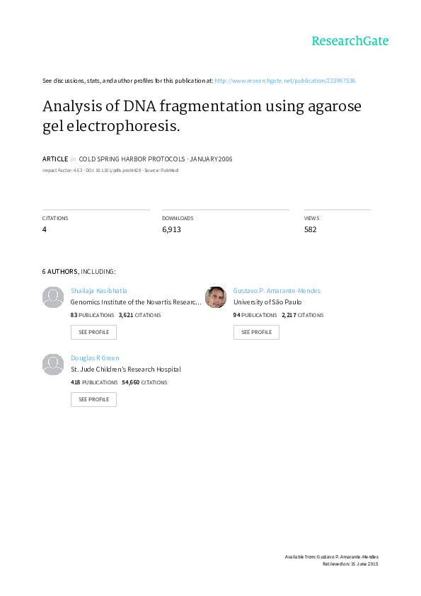 (PDF) Analysis of DNA Fragmentation Using Agarose Gel Electrophoresis