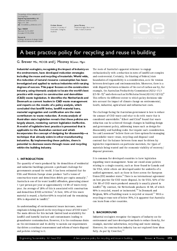 (PDF) A best practice policy for recycling and reuse in building ...
