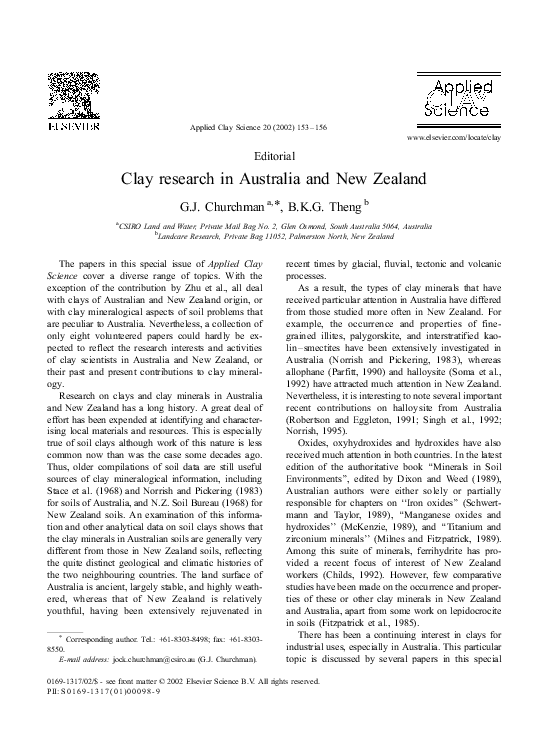 (PDF) Clay research in Australia and New Zealand | Benny K Theng ...