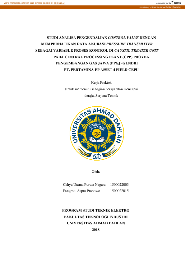 (PDF) Studi Analisa Pengendalian Control Valve Dengan Memperhatikan Data Akurasi Pressure ...