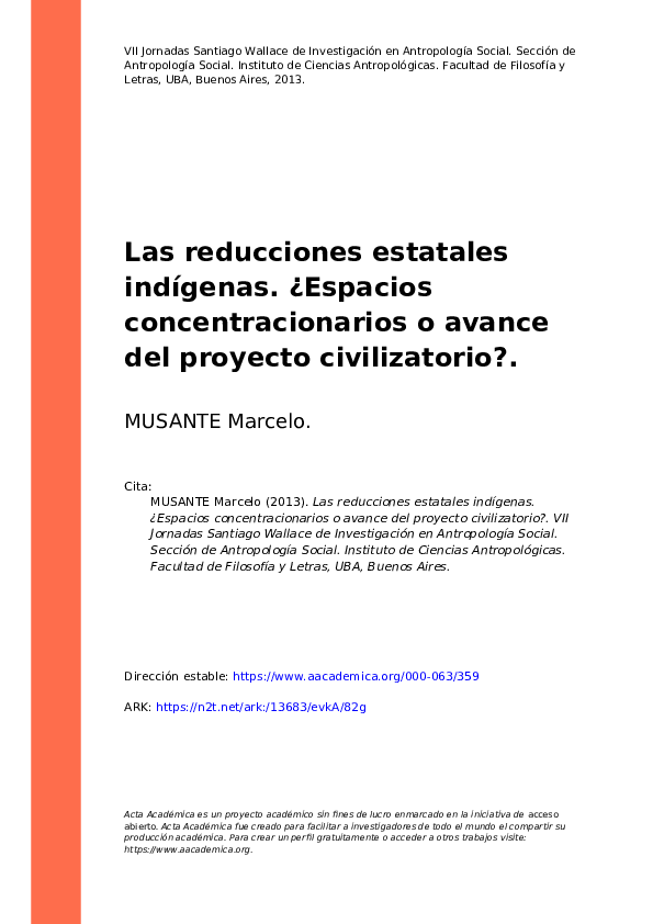 (PDF) Las reducciones estatales indígenas. ¿Espacios concentracionarios ...