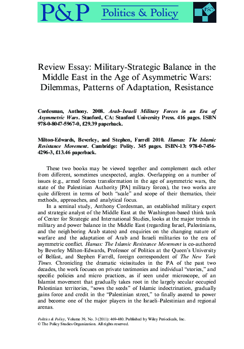 (PDF) Arab-Israeli Military Forces in an Era of Asymmetric Wars - By ...