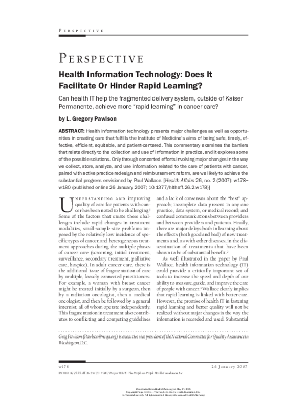 (PDF) Health Information Technology: Does It Facilitate Or Hinder Rapid ...