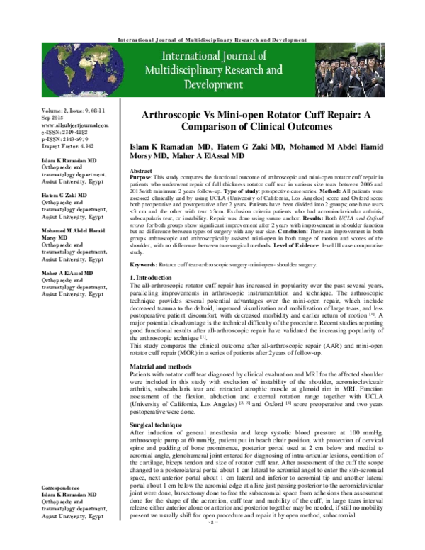 (PDF) Arthroscopic Vs Mini-open Rotator Cuff Repair: A Comparison of Clinical Outcomes | Hatem ...