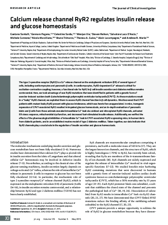 (PDF) Calcium release channel RyR2 regulates insulin release and ...