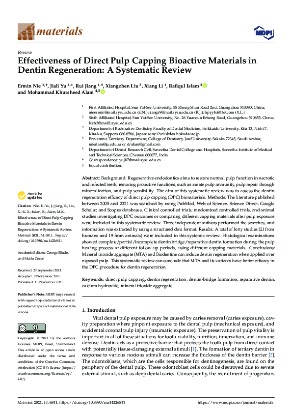 (PDF) Effectiveness of Direct Pulp Capping Bioactive Materials in ...