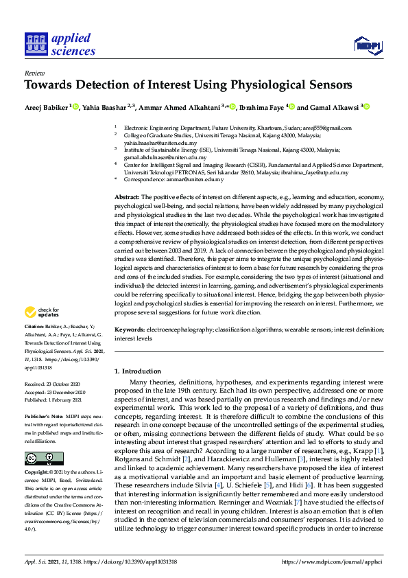 (PDF) Towards Detection of Interest Using Physiological Sensors