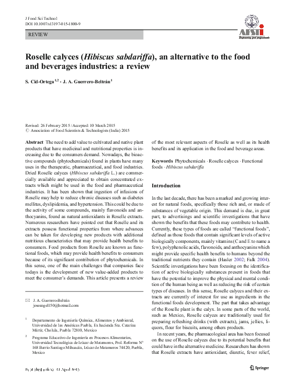 (PDF) Roselle calyces (Hibiscus sabdariffa), an alternative to the food ...