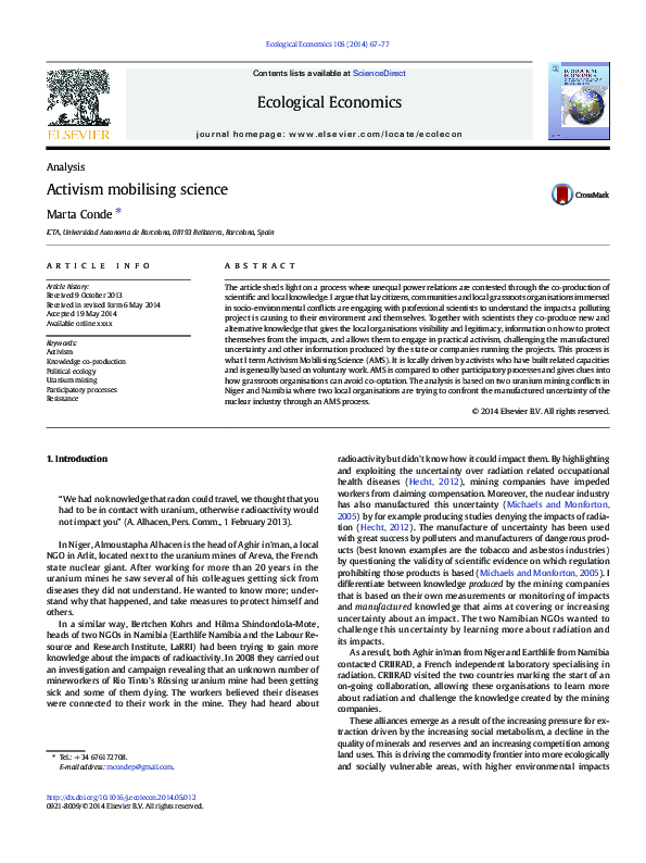 (PDF) Activism mobilising science