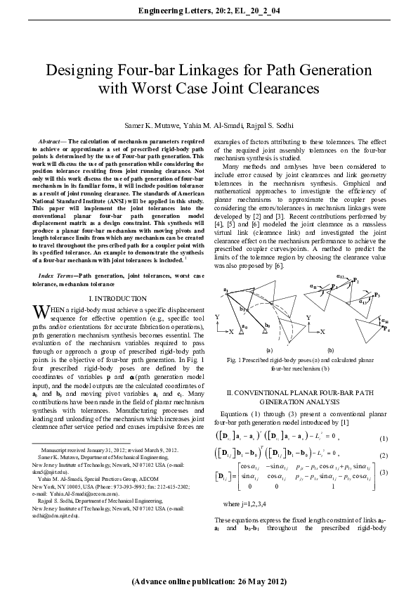 Pdf Designing Four Bar Linkages For Path Generation With Worst Case