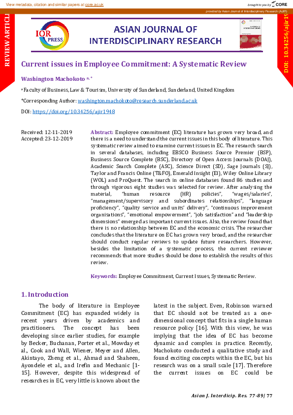 (PDF) Current Issues in Employee Commitment