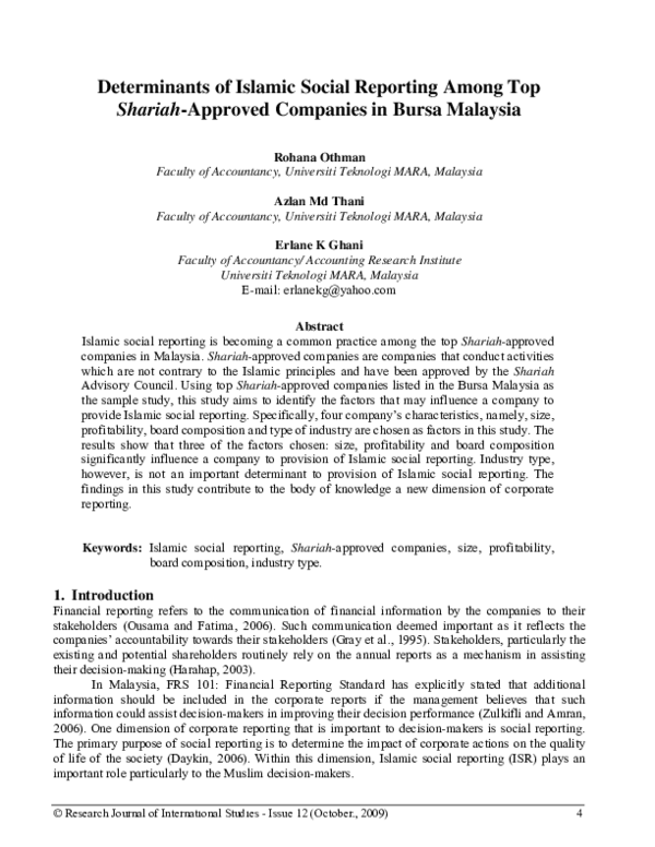 (PDF) Determinants of Islamic Social Reporting Among Top Shariah ...