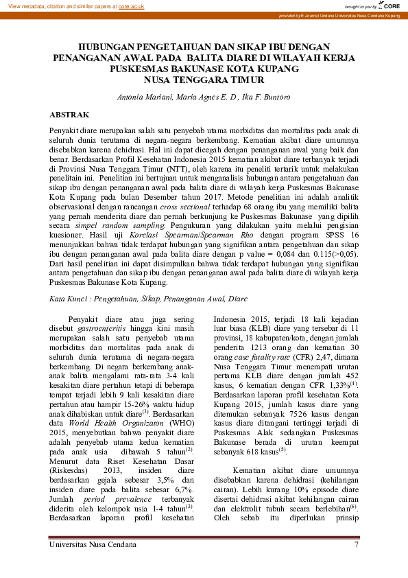 (PDF) Hubungan Pengetahuan Dan Sikap Ibu Dengan Penanganan Awal Pada Balita Diare DI Wilayah ...