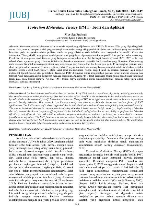 (PDF) Protection Motivation Theory (PMT) Teori dan Aplikasi
