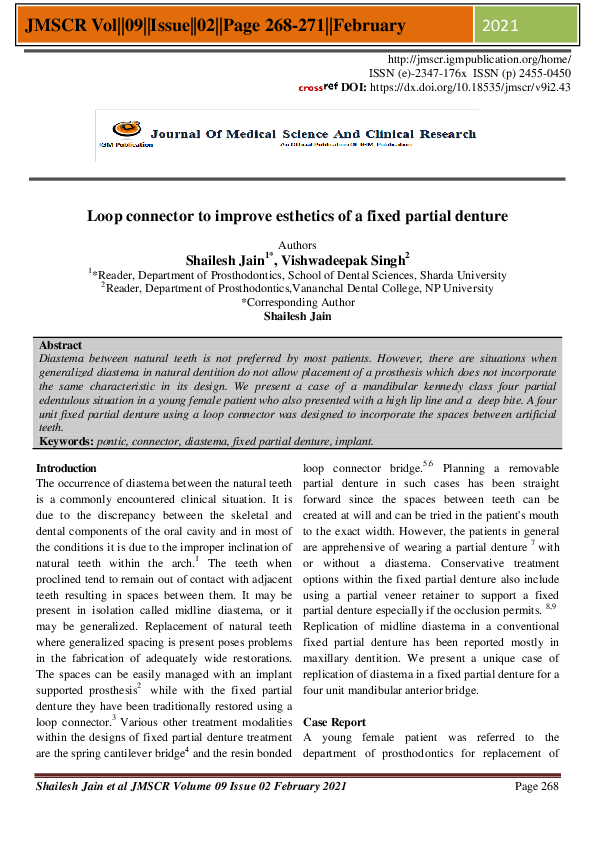 (PDF) Loop connector to improve esthetics of a fixed partial denture