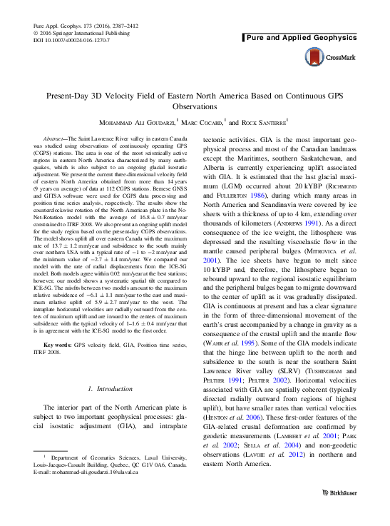 (PDF) Present-Day 3D Velocity Field of Eastern North America Based on ...