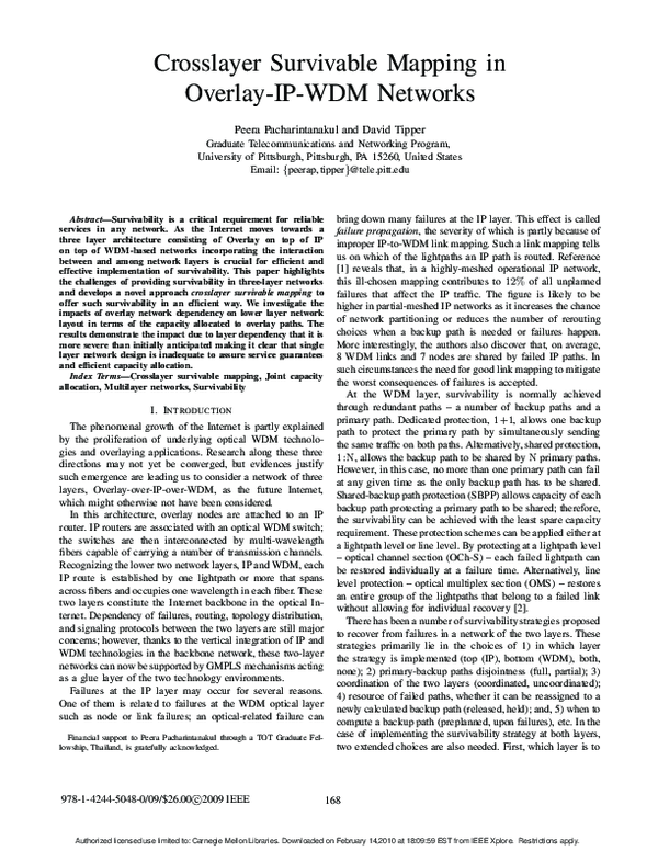 Pdf Crosslayer Survivable Mapping In Overlay Ip Wdm Networks David 0186