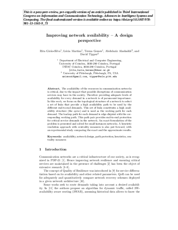 (PDF) Improving Network Availability—A Design Perspective