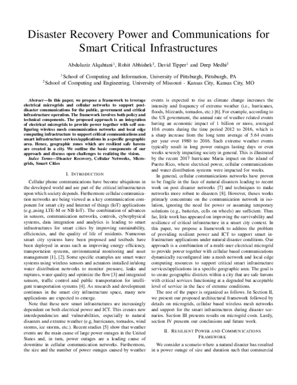 (PDF) Disaster Recovery Power and Communications for Smart Critical ...
