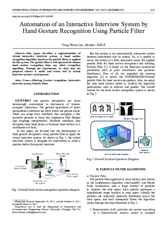 (PDF) Automation of an Interactive Interview System by Hand Gesture Recognition Using Particle ...