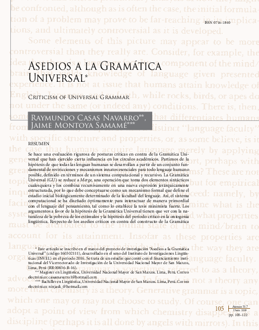 (PDF) Asedios a La Gramática Universal