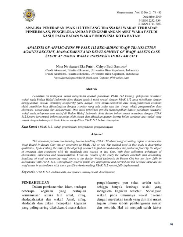 (PDF) Analisa Penerapan Psak 112 Tentang Transaksi Wakaf Terhadap ...