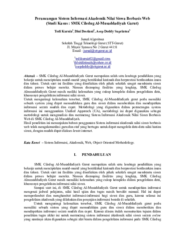 (PDF) Perancangan Sistem Informasi Akademik Nilai Siswa Berbasis Web (Studi Kasus : SMK Ciledug ...