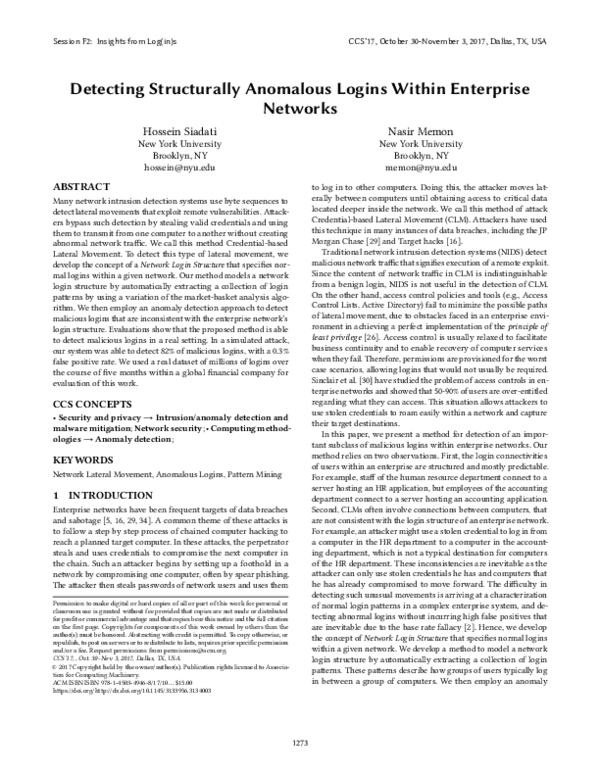 (PDF) Detecting Structurally Anomalous Logins Within Enterprise Networks
