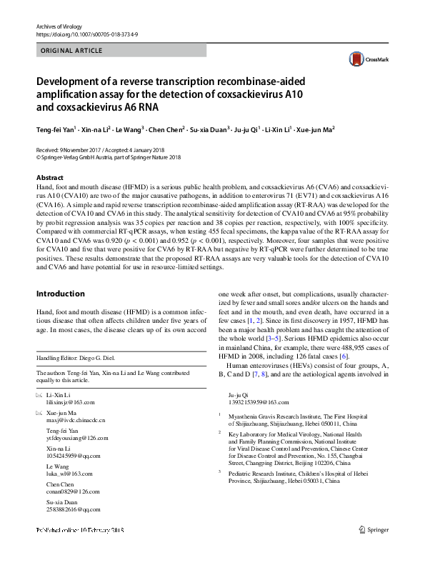 (PDF) Development of a reverse transcription-recombinase polymerase ...
