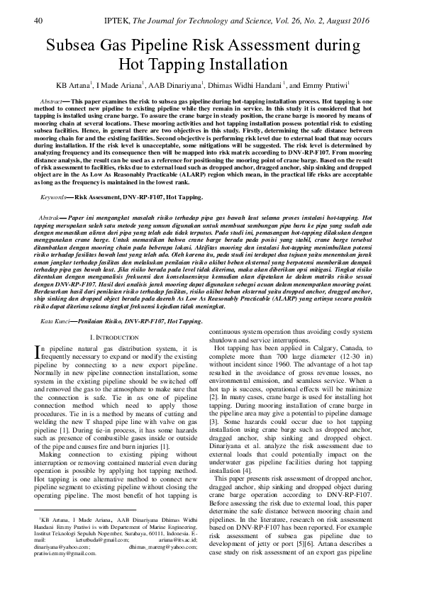 (PDF) Subsea Gas Pipeline Risk Assessment During Hot Tapping Installation