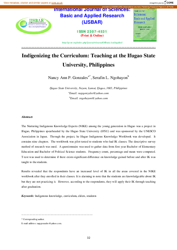 (PDF) Indigenizing the Curriculum: Teaching at the Ifugao State ...