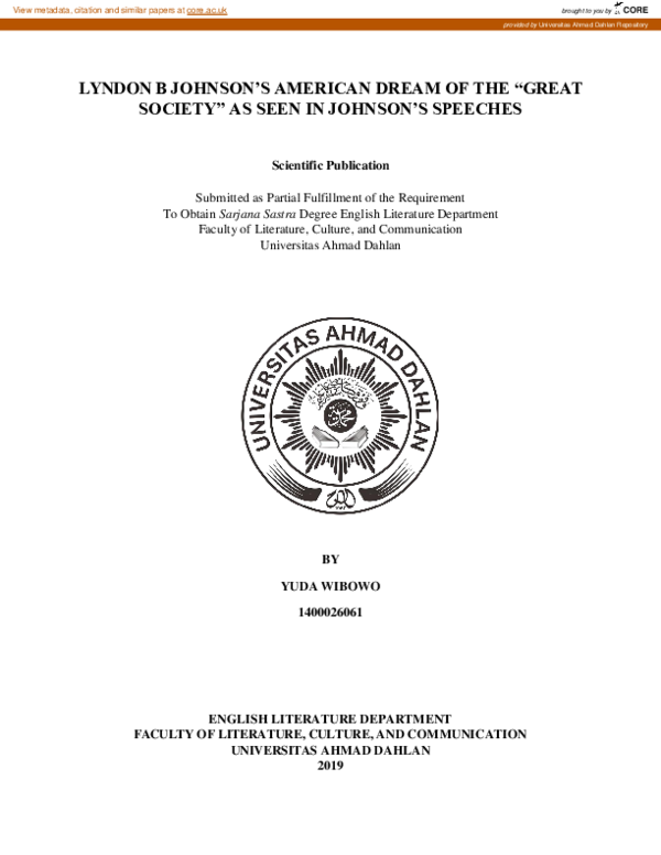 (PDF) Lyndon B Johnson’s American Dream of the “Great Society” as Seen ...