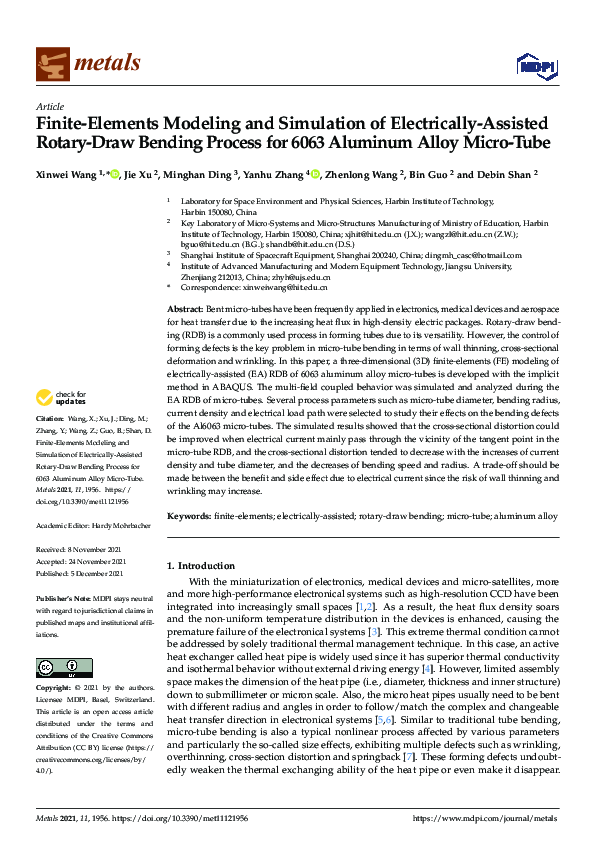 (PDF) Finite-Elements Modeling and Simulation of Electrically-Assisted Rotary-Draw Bending ...